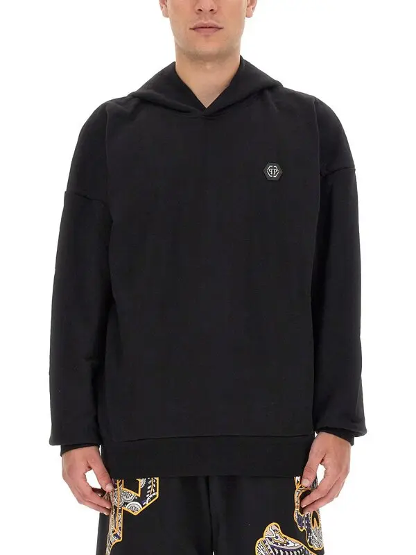 Philipp Plein Cotton Hoodie With Logo Detail - Black
