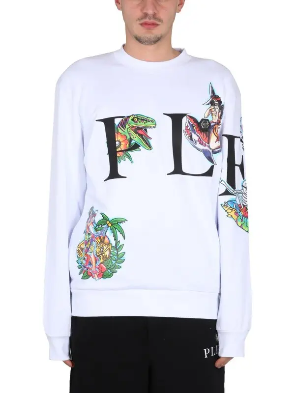 Philipp Plein Graphic Print Cotton Sweatshirt - White