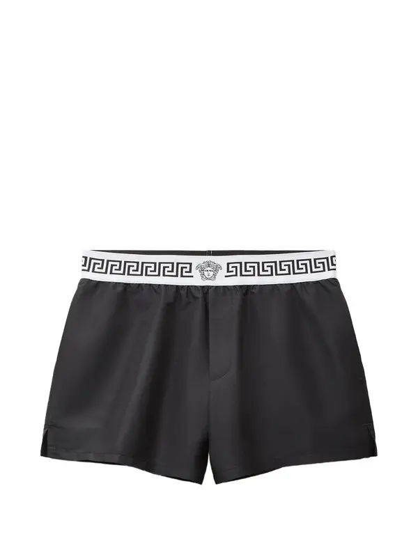 Versace Greek Motif Mesh Boxer Briefs With Ethnic Waist And Side Pockets - Nero