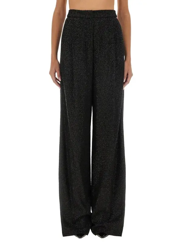 Max Mara Sequined Wool Blend Wide Leg Trousers - Black