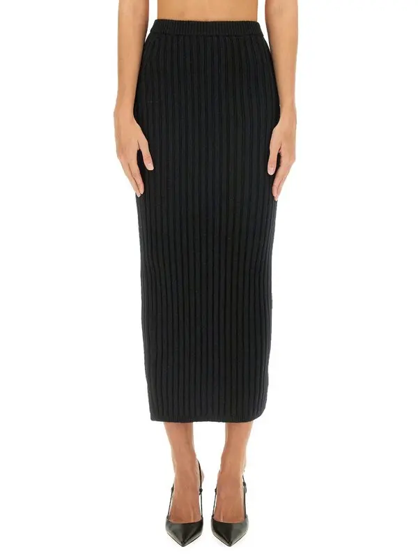 Max Mara Ribbed Knit Midi Skirt - Black