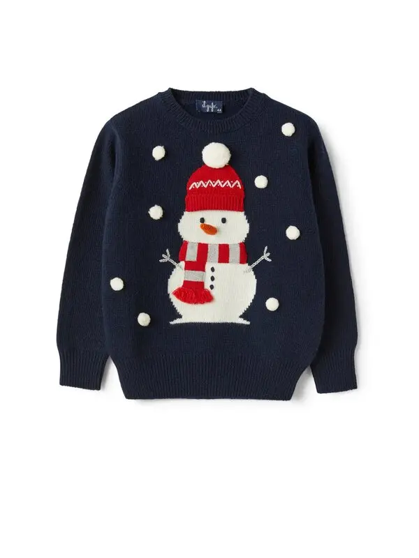 IL GUFO Boys' Virgin Wool Snowman Motif Knit Sweater