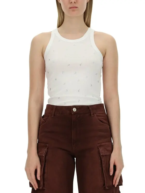Attico Ribbed Tank Top With Embellishments - White