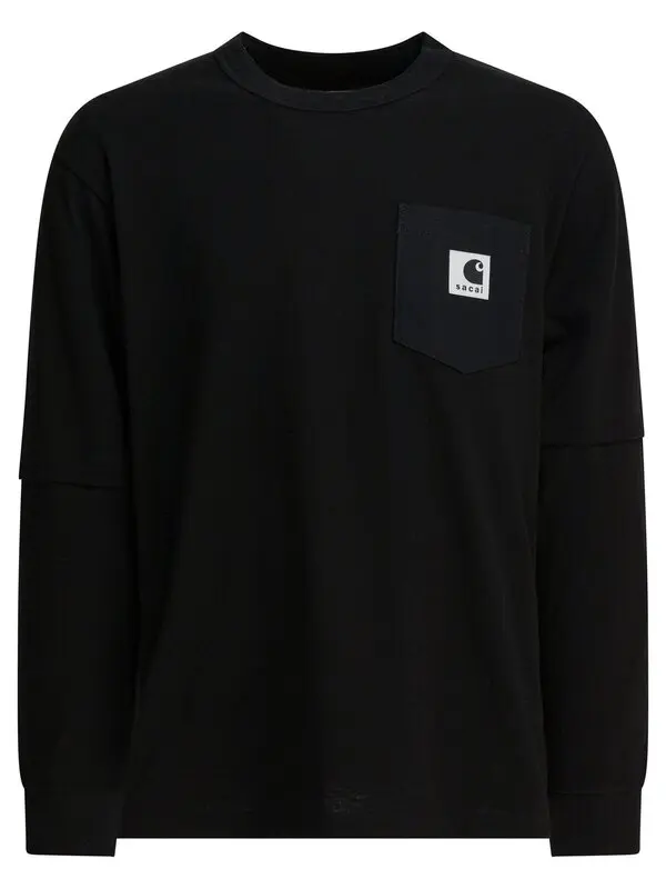 Sacai Long Sleeve Cotton T-shirt - Black