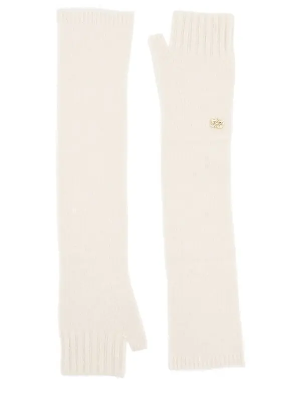 GANNI Knitted Fingerless Gloves With Gold Tone Detail - Ivory