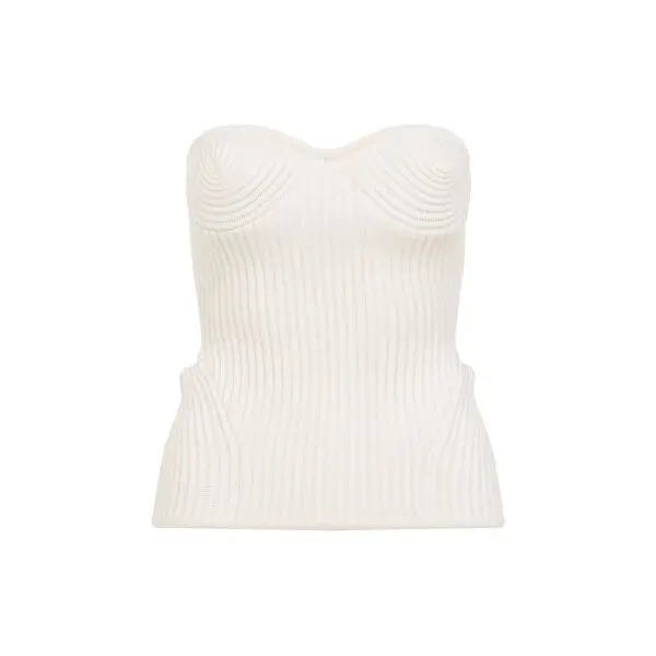 JEAN PAUL GAULTIER Ribbed Sweetheart Corset Top - White