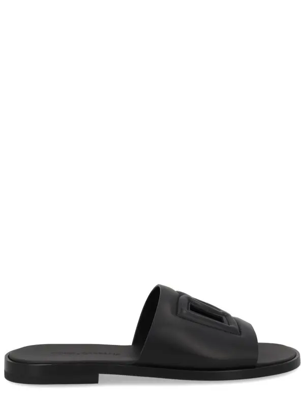 Dolce & Gabbana Dg Logo Leather Slides - Black