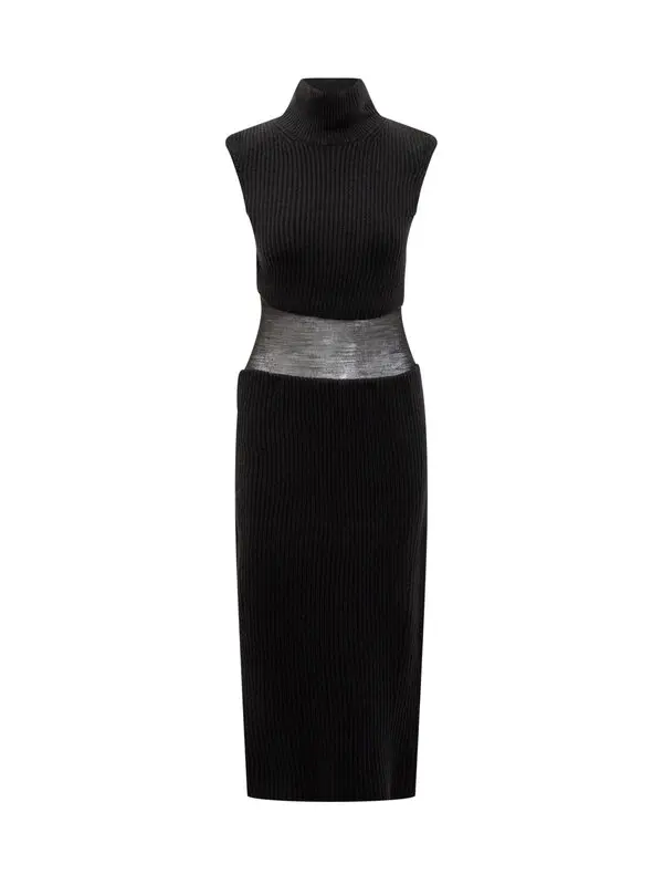 Sportmax Sleeveless Mock Neck Knit Dress With Metallic Waist Detail