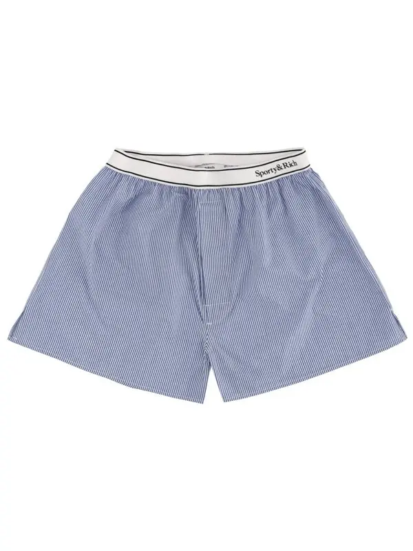 Sporty & Rich Striped Logo Mini Shorts