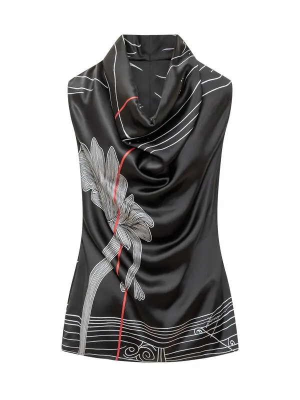 FERRAGAMO Black Silk Cowl Neck Sleeveless Blouse - Nero