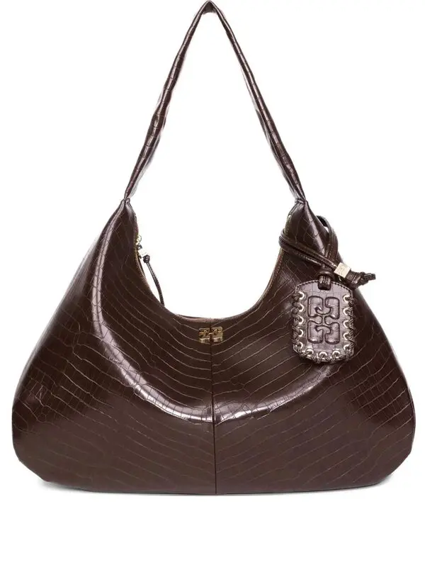 GANNI Croc Effect Hobo Shoulder Bag