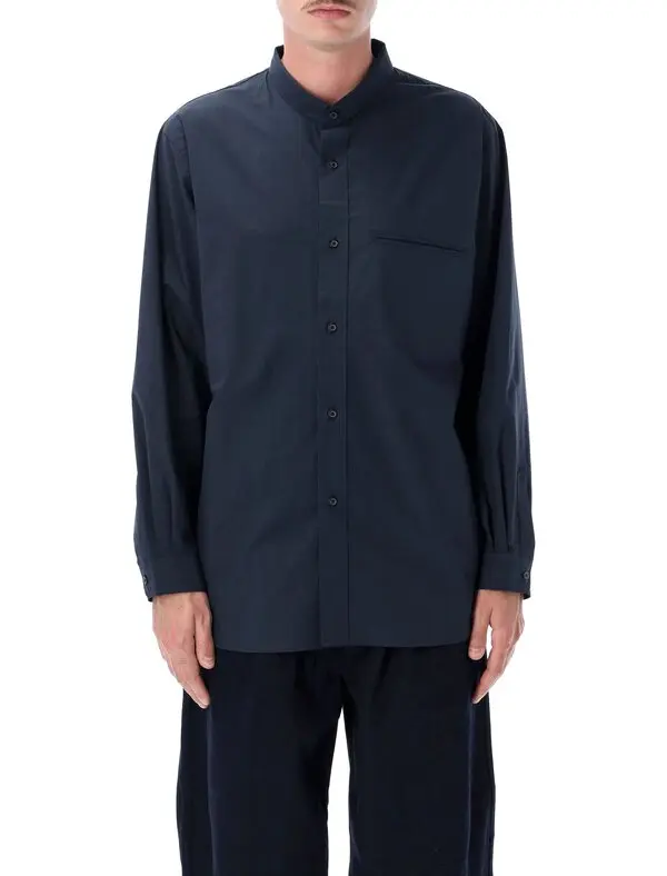 STILL BY HAND Refined Minimalist Stand Collar Shirt Size - Blue