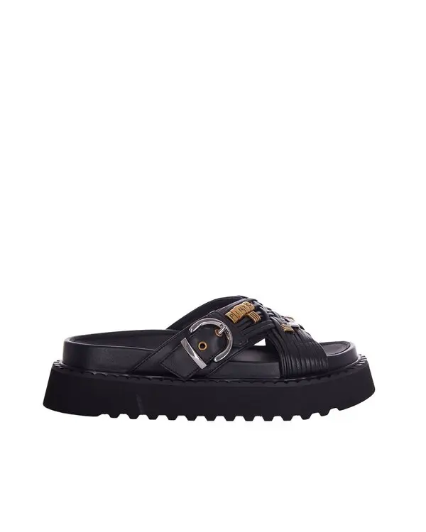 Pinko Platform Sandals With Buckled Straps And Braided Detailing - Nero