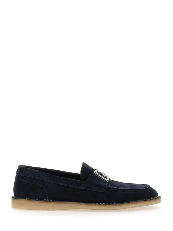 Dolce & Gabbana Suede Loafers With Metal Detail - Blue