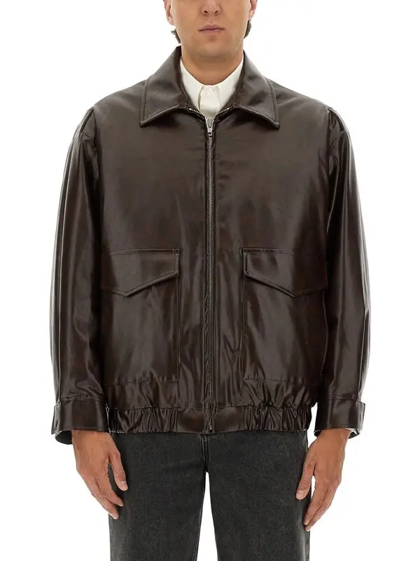MAISON MARGIELA Faux Leather Bomber Jacket - Brown