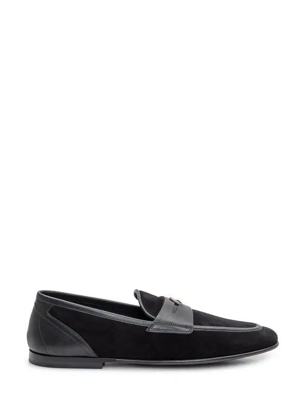 Dolce & Gabbana Black Leather And Suede Loafers With Buckle Detail - Nero/nero