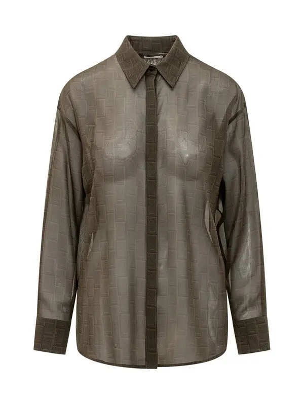 FERRAGAMO Monogrammed Silk Shirt - Olive