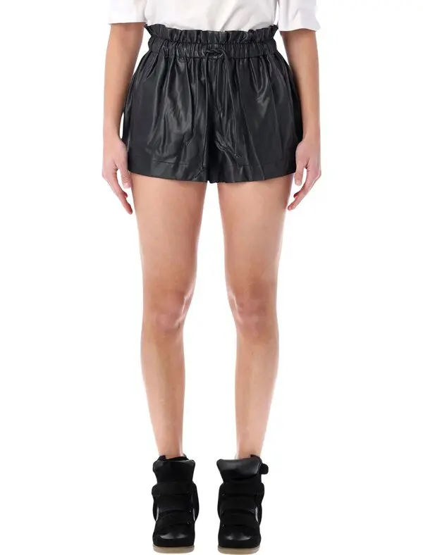 MARANT ETOILE Faux Leather Drawstring Shorts - Black