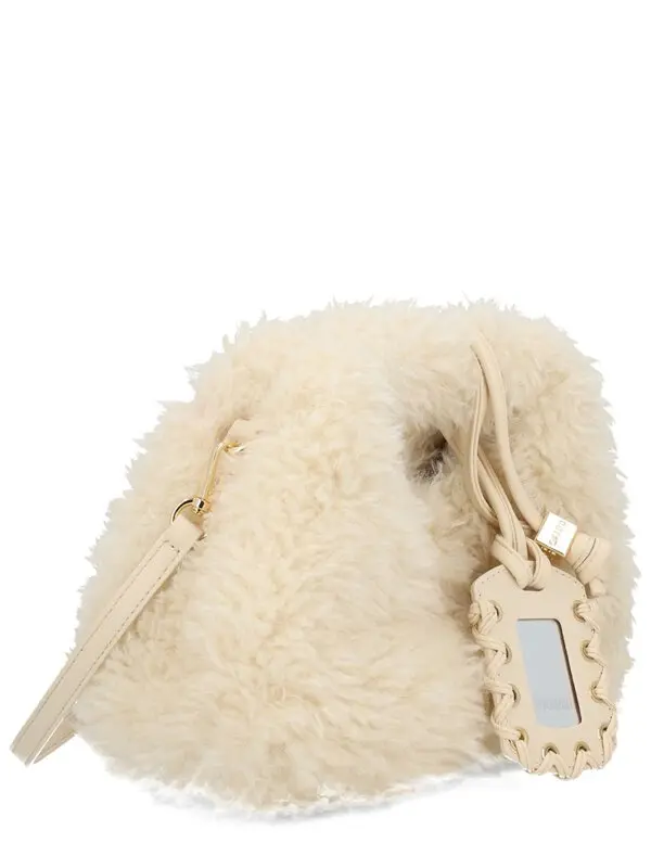 GANNI Faux Shearling Bucket Bag - Ivory