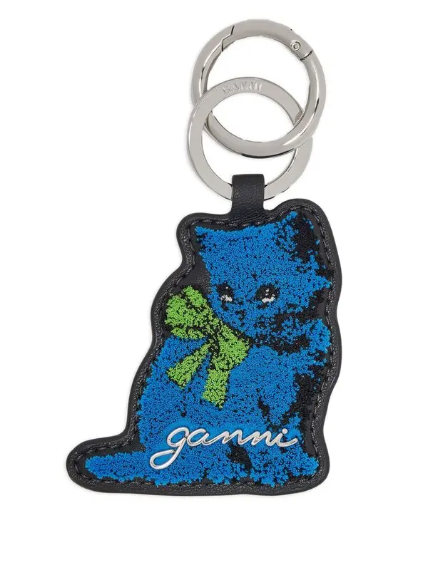 GANNI Recycled Leather Charm Keychain - Blue