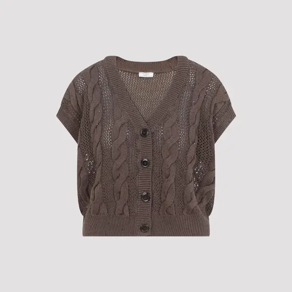 Peserico V-neck Buttoned Vest - Brown