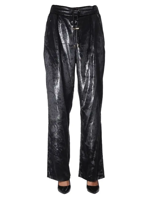 Balmain Wide Leg Velvet Lurex Trousers - Black