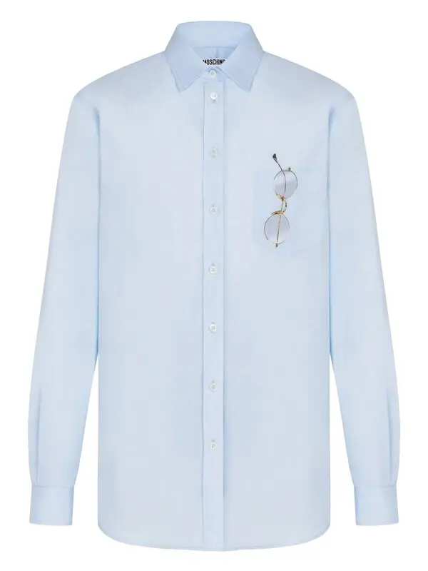 Moschino Printed Stretch Cotton Poplin Shirt - Azure