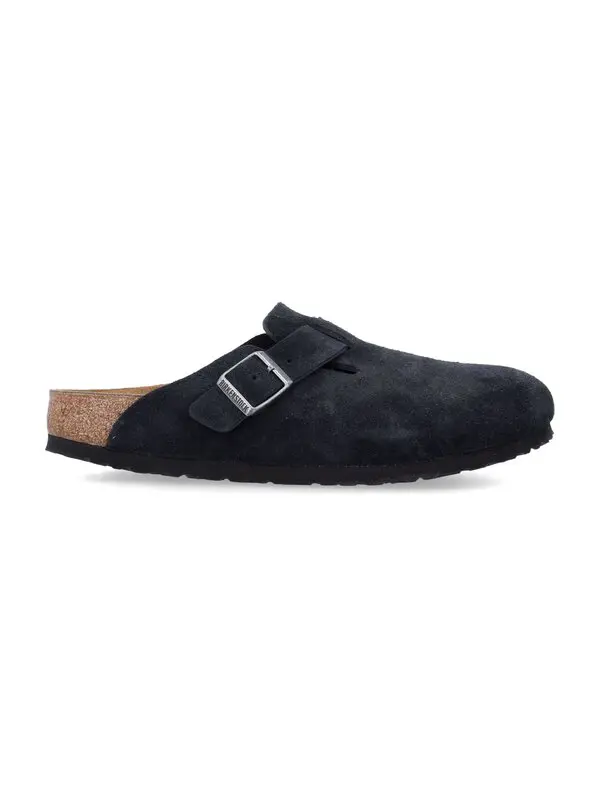 BIRKENSTOCK Suede Leather Slip-on Slippers With Buckle Detail - Black