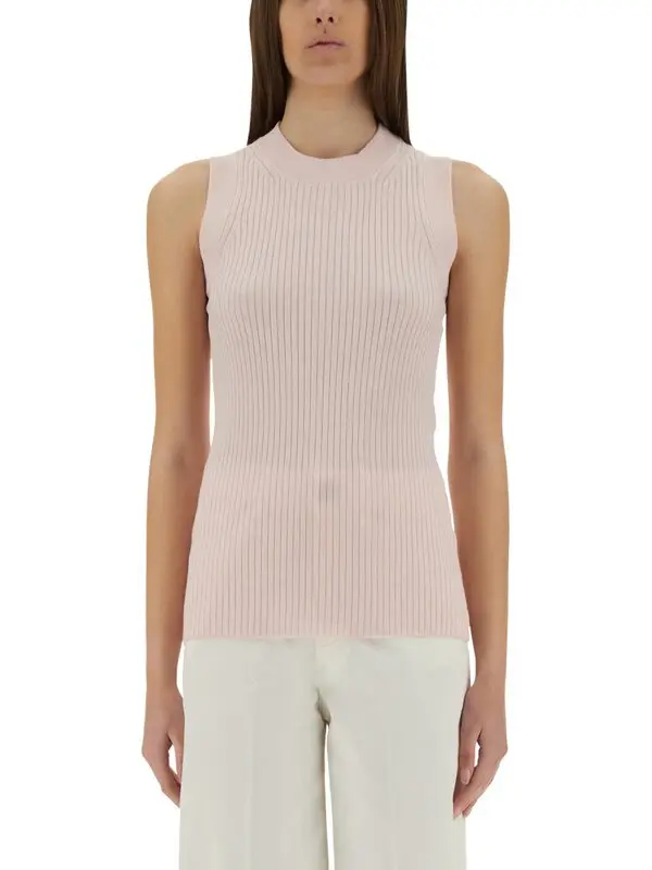 Sportmax Slim Fit Ribbed Mock Neck Top - Pink