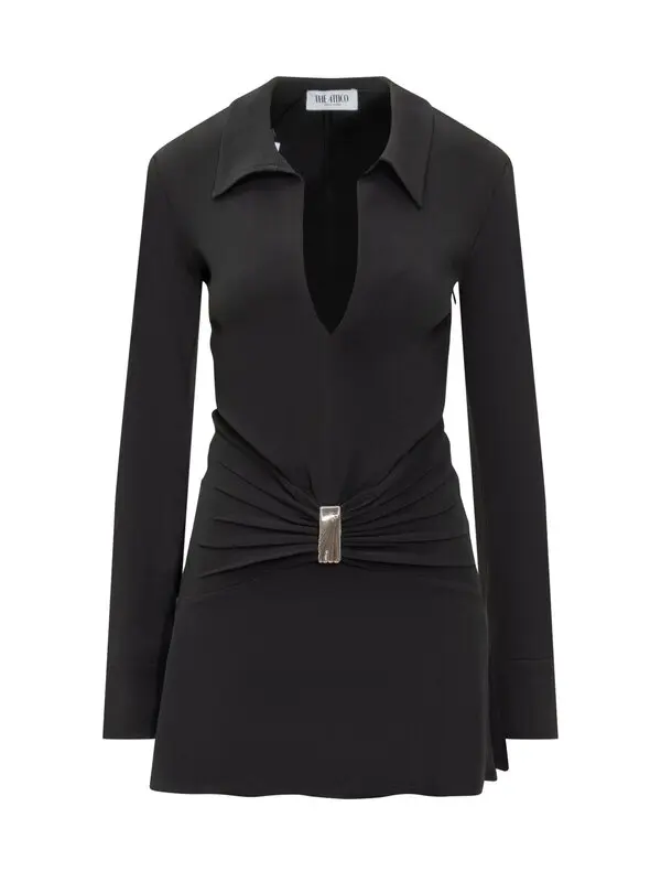 Attico Mini Dress In Cady With Defined Waist - Black
