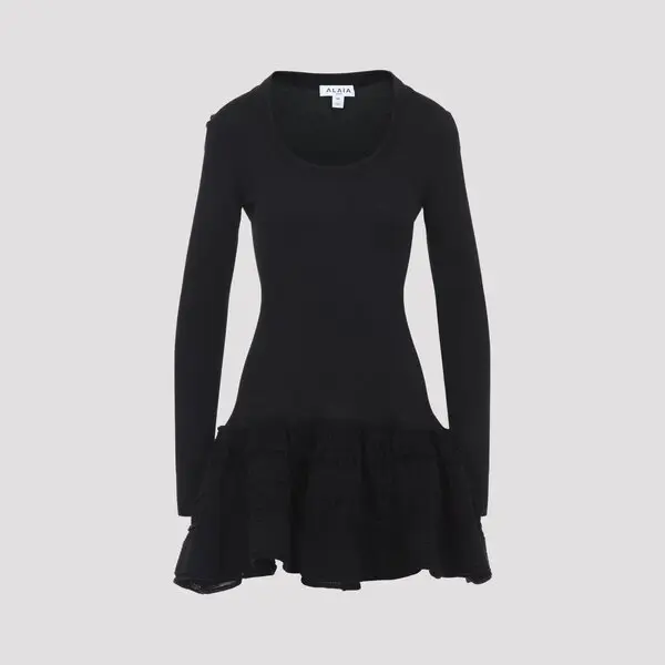 AZZEDINE ALAIA Wool Crinoline Dress With Ruffled Hem
