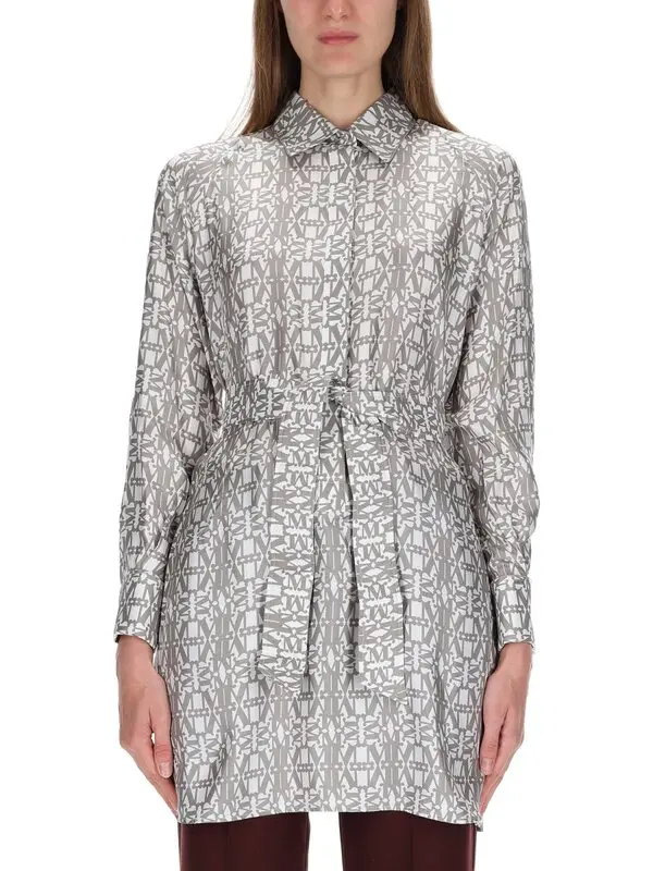 Max Mara Printed Silk Shirt Dress - Nude