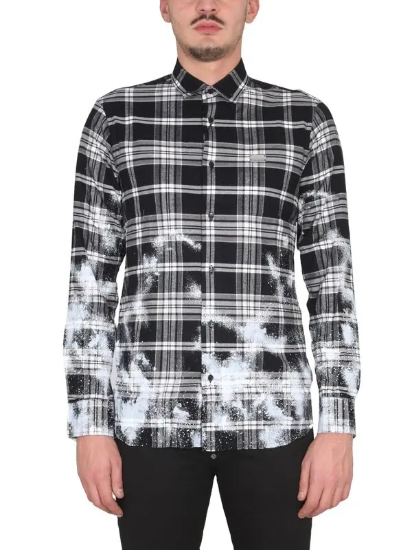 Philipp Plein Gothic Plein Checked Cotton Shirt - Black