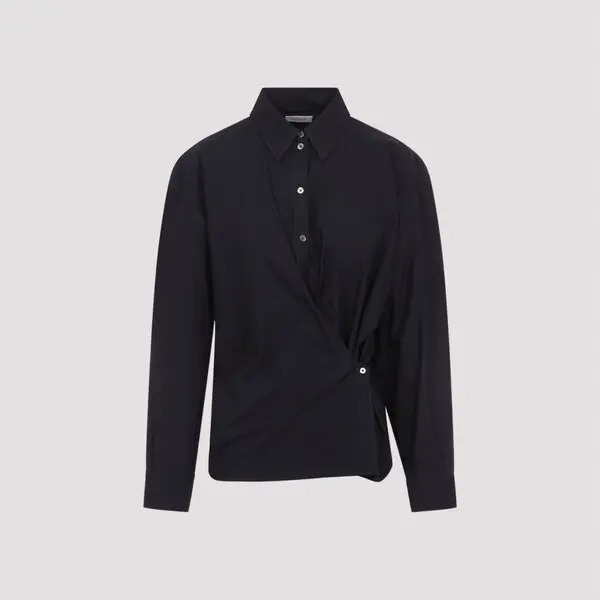LEMAIRE Straight Collar Twisted Shirt In Washed Cotton Silk - Blue
