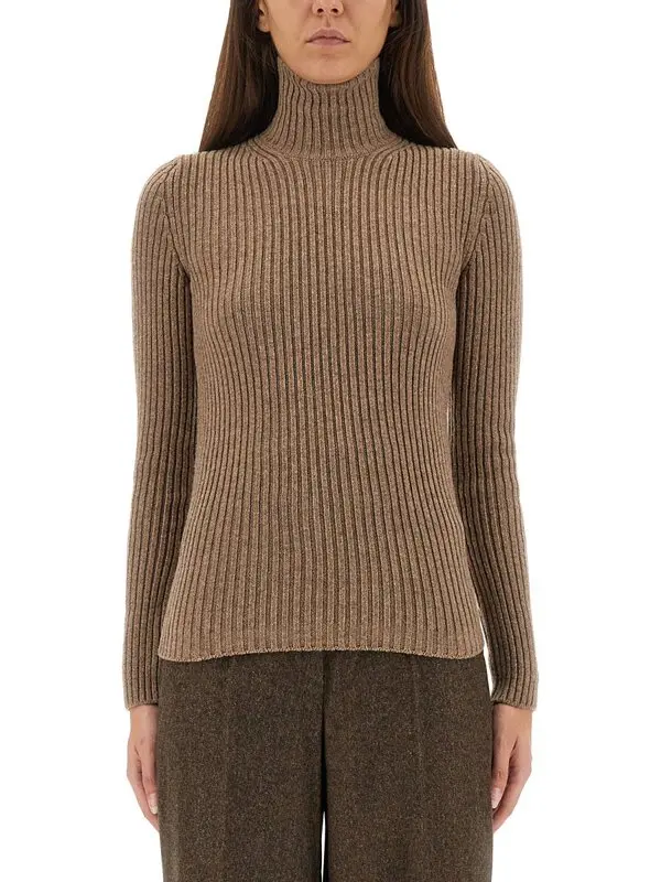 Max Mara Dula Ribbed Wool And Cashmere-blend Turtleneck Sweater - Brown