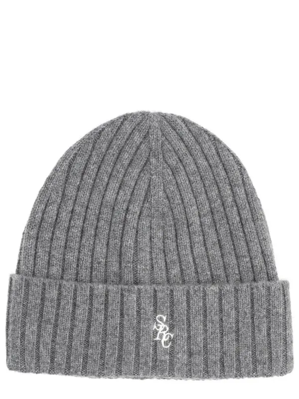 SPORTY & RICH Ribbed Cashmere Blend Beanie - Grey