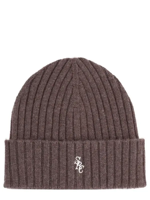 Sporty & Rich Ribbed Cashmere Wool Blend Cap - Brown
