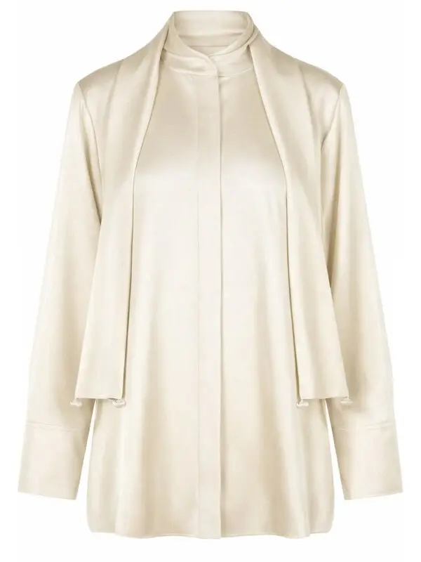 JIL SANDER Draped Neck Long Sleeve Blouse - Ivory