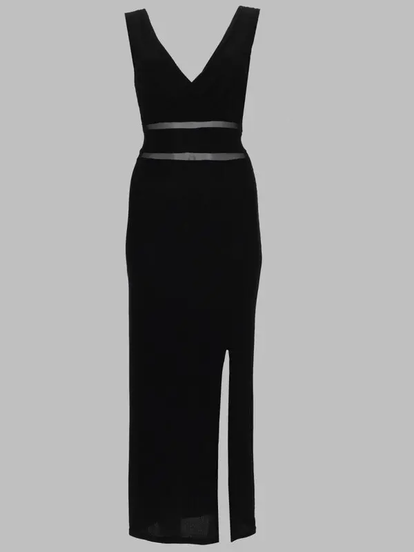 JOSHE Chic Midi Dress With Sheer Waistband And High Slit
