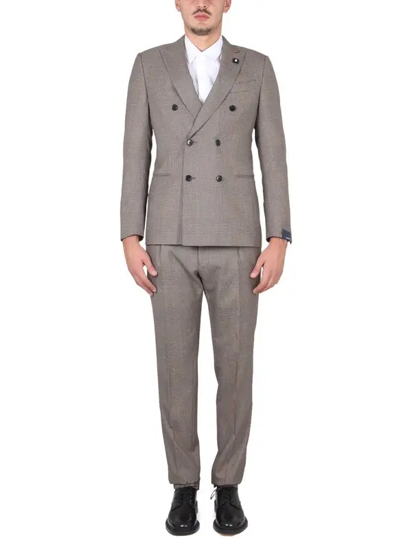 LARDINI Double-breasted Checked-pattern Suit