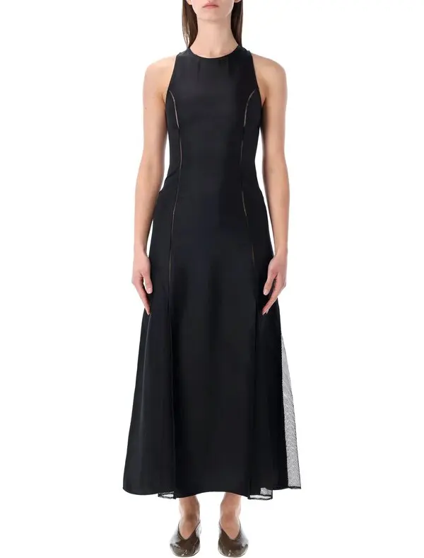 LOULOU Irka Mesh And Silk-twill Midi Dress - Black