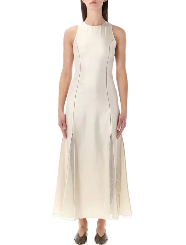 LOULOU Irka Mesh And Silk-twill Midi Dress - White