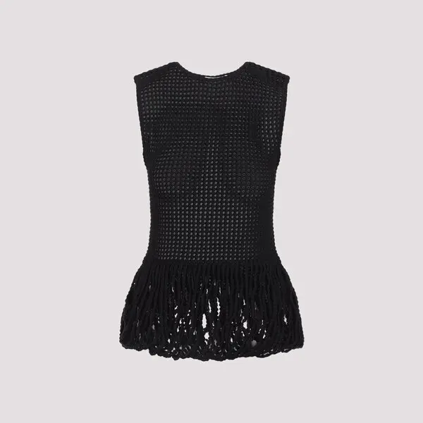 Alaïa Bead Knit Peplum Tank Top - Black