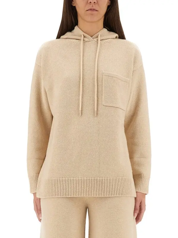Max Mara Hooded Sweatshirt In Wool And Cashmere Blend - Beige