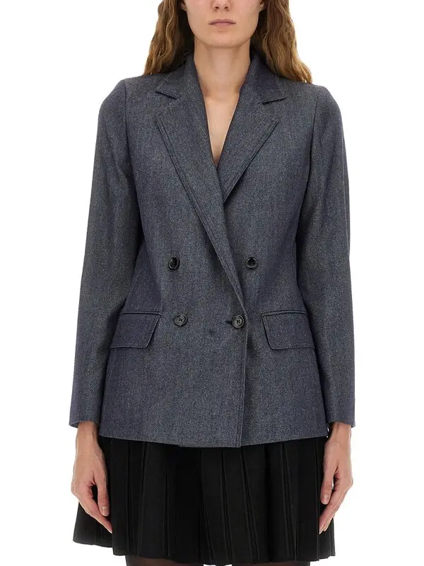 Max Mara Double Breasted Wool Jacket - Blue