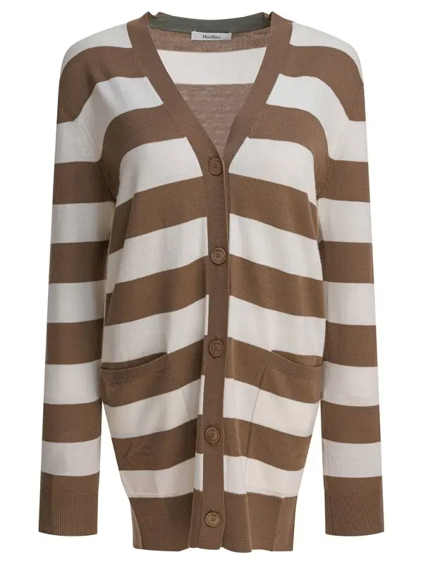 Max Mara Striped V-neck Wool Cardigan - Brown