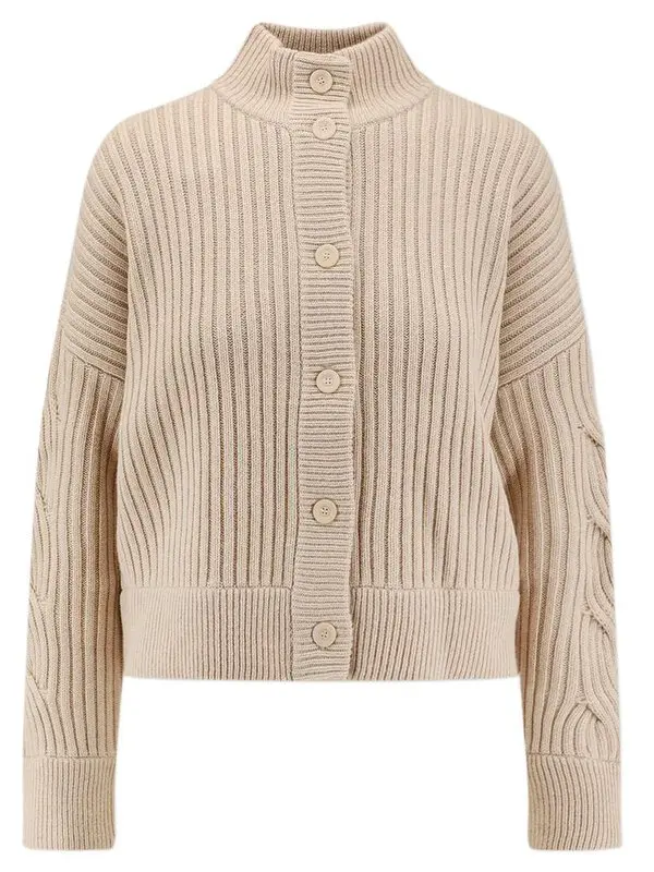 Max Mara Ribbed High Neck Cardigan - Sand