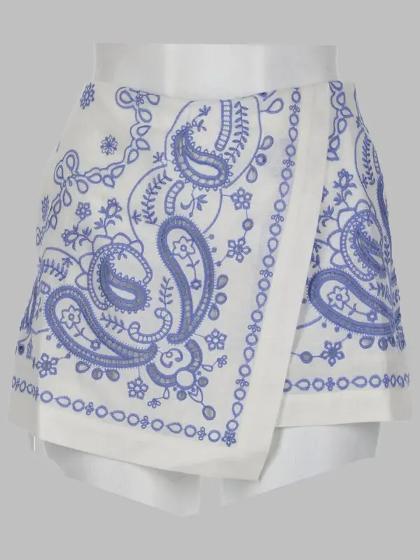 SELF-PORTRAIT Embroidered Linen Blend Mini Shorts