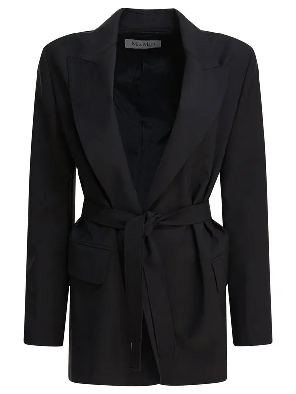 Max Mara Talento Belted Wool-canvas Blazer - Black