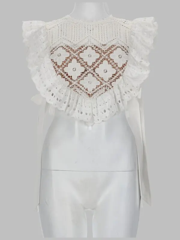 SELF-PORTRAIT Lace Heart Detailed Top - White